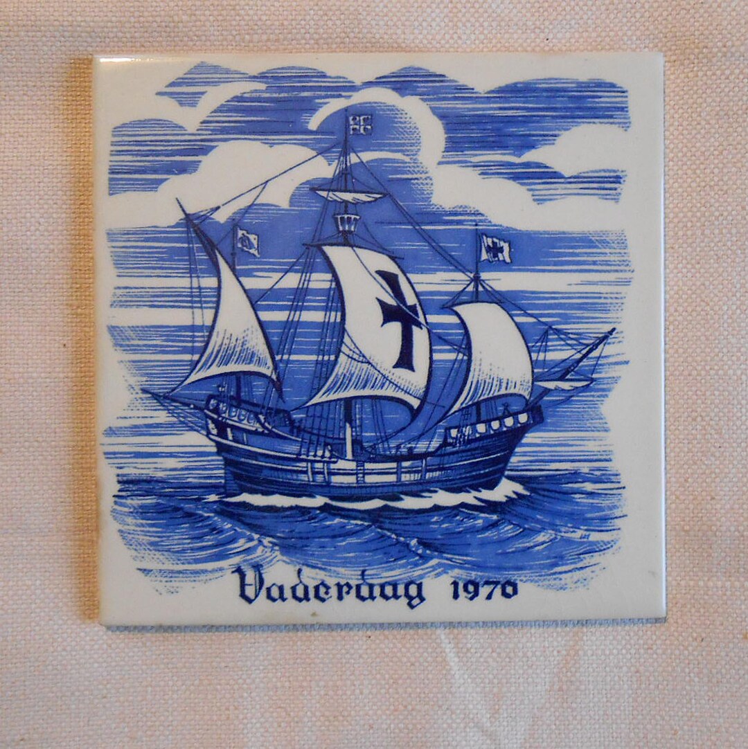 Delft Tile Famous Ships Series Blue Ship Sails Sky & Sea Holland Made ...