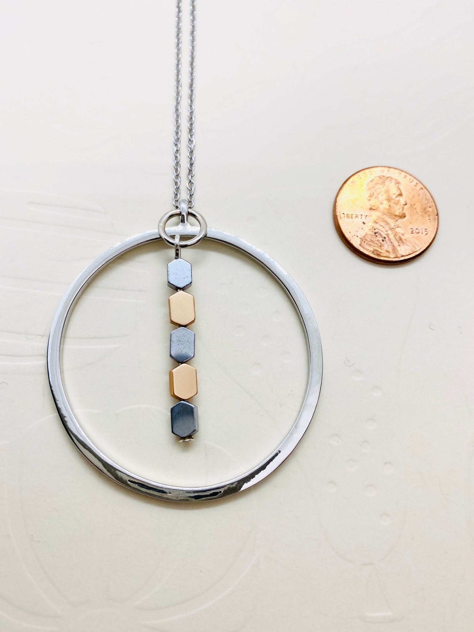 Circular Pendant Necklace, 30 Inch Silver Necklace, Dainty Silver ...