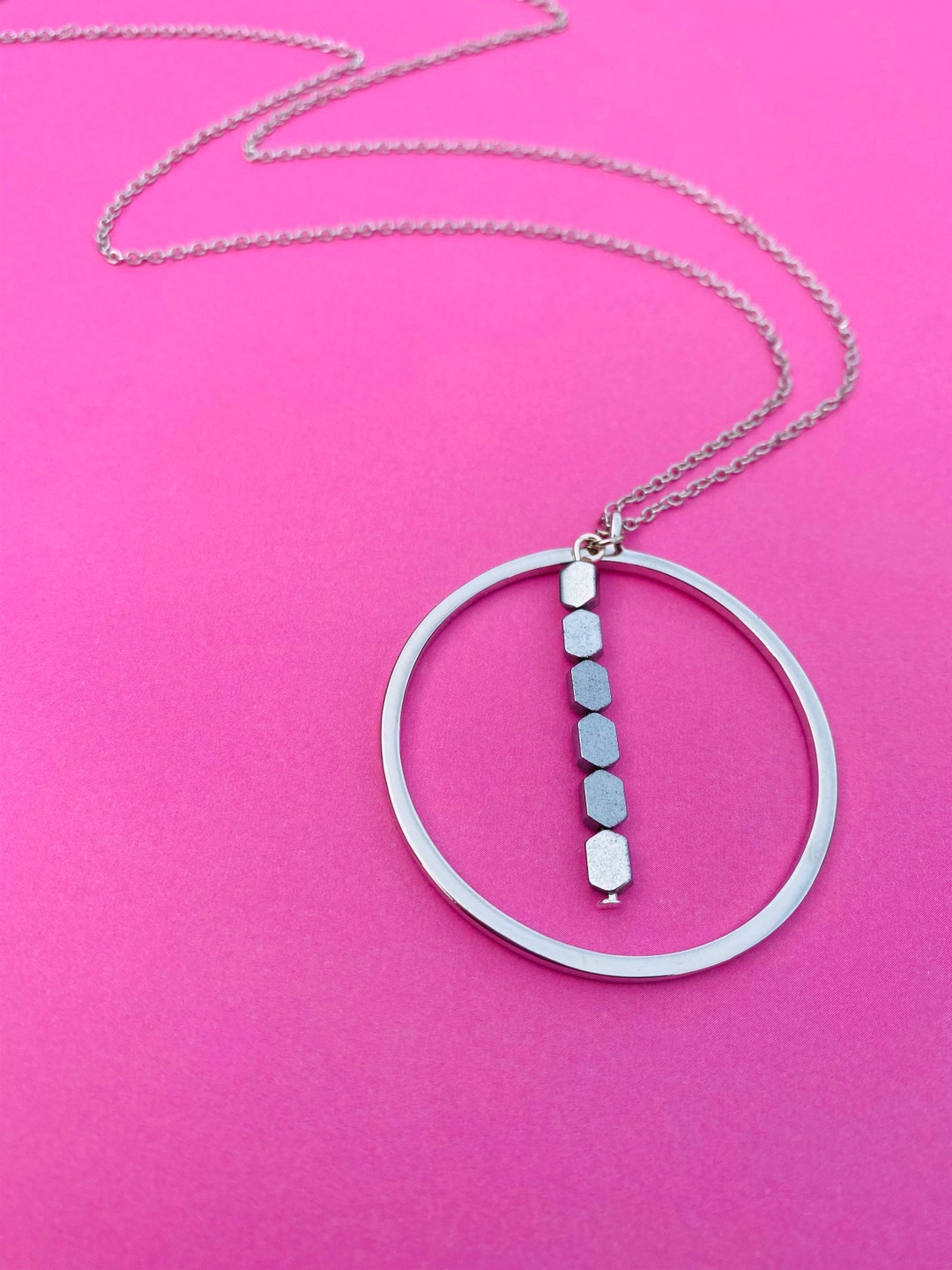 Circular Pendant Necklace 30 Inch Silver Necklace Dainty - Etsy