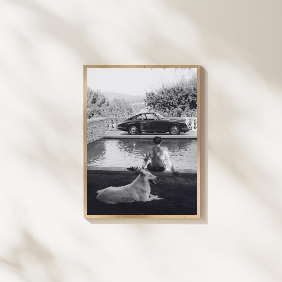 Vintage Porsche Poolside Print - Summer Holiday, Blue Classic 911 Car ...