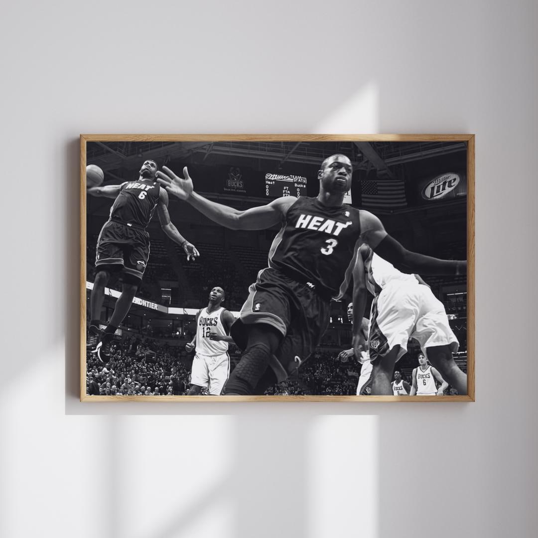 Lebron James and Dwyane Wade Iconic Alley-oop Poster | Miami Heat Big 3 ...