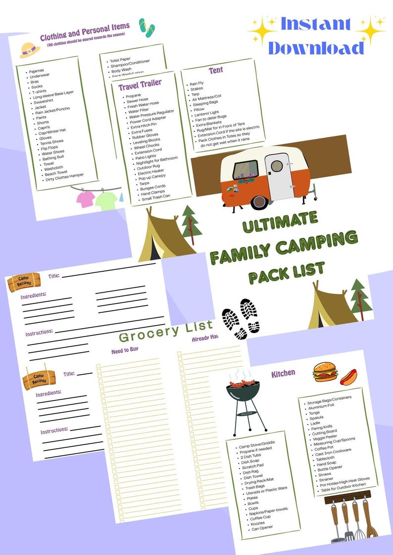Family Camping Pack List, Instant Download, Printable, Camping ...