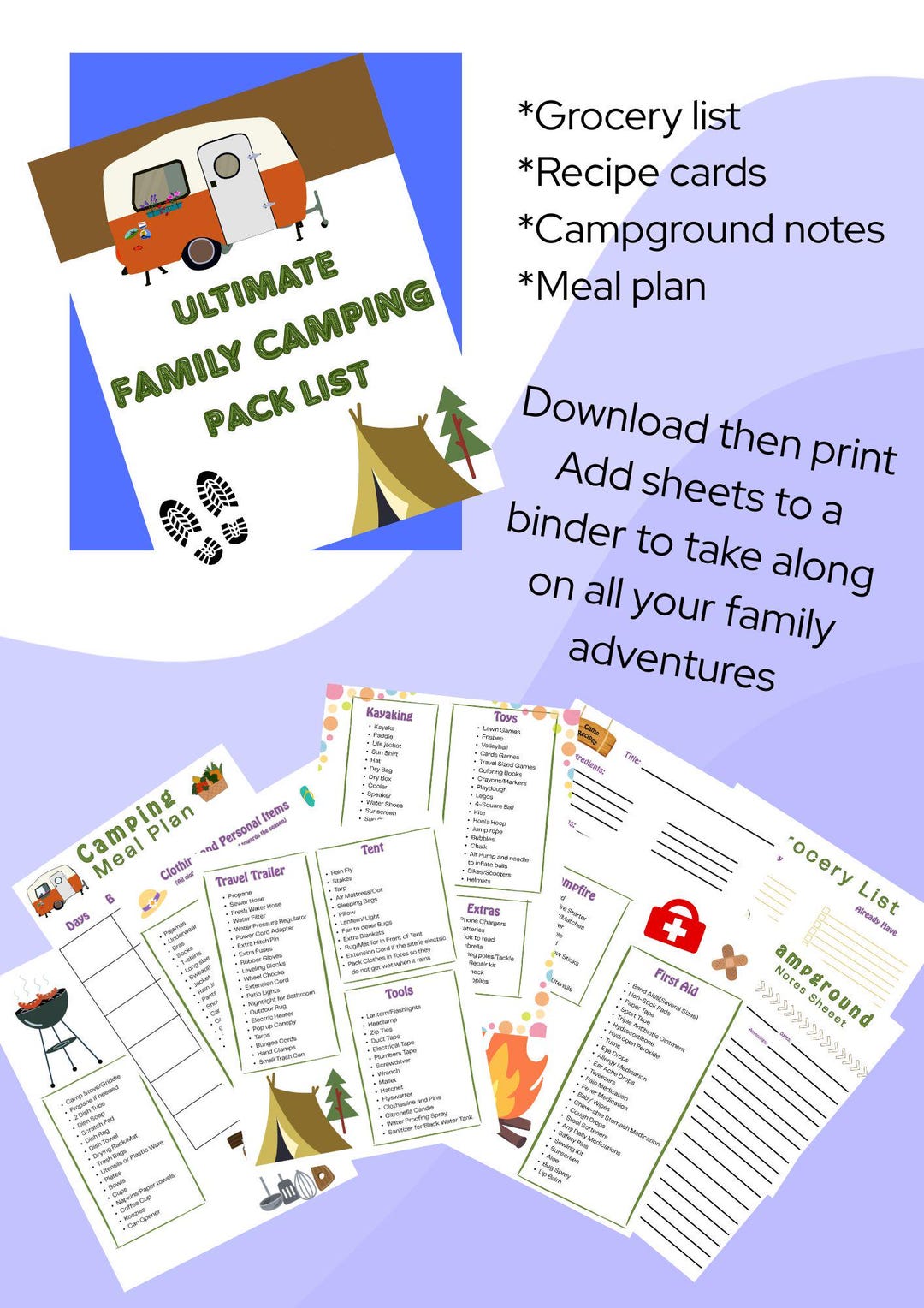 Family Camping Pack List, Instant Download, Printable, Camping ...