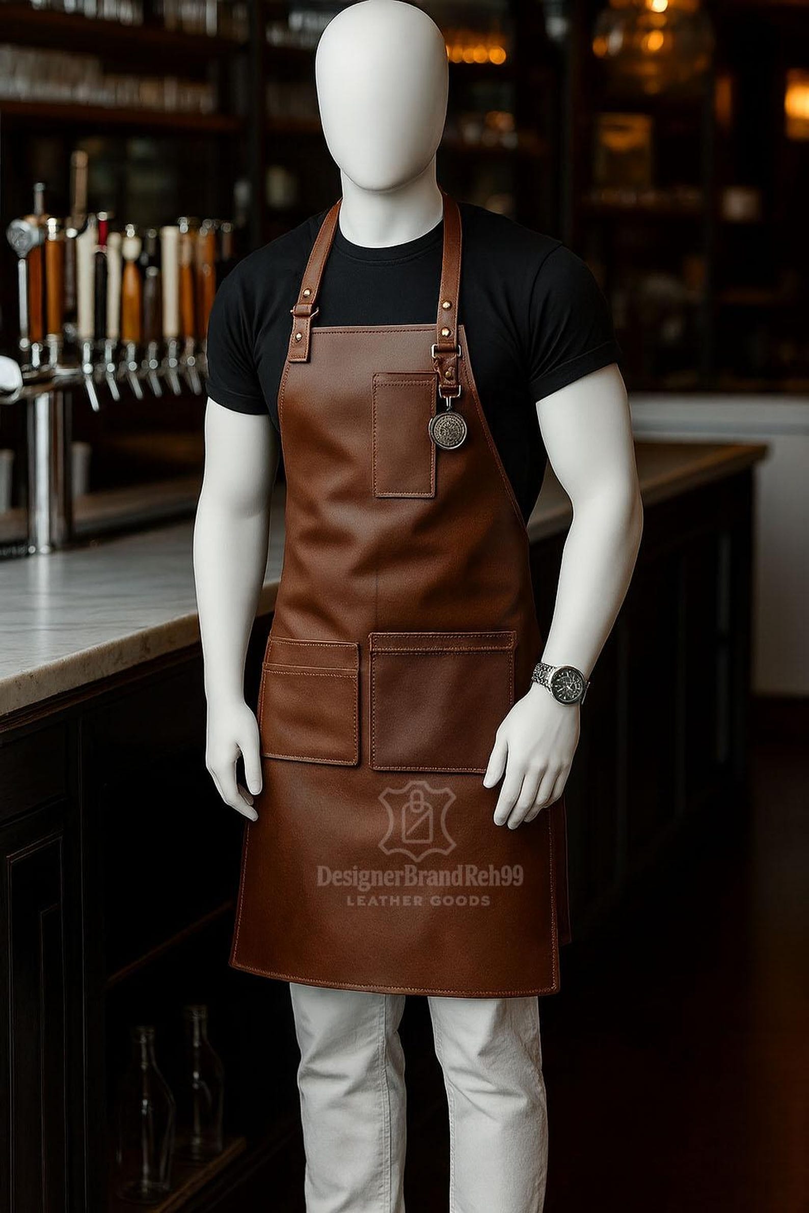 Personalized Leather Bartender Apron: Adjustable Straps, Professional ...