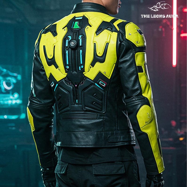 Cyberpunk Yellow Samurai Jacket – Men’s Futuristic Biker Leather Coat ...