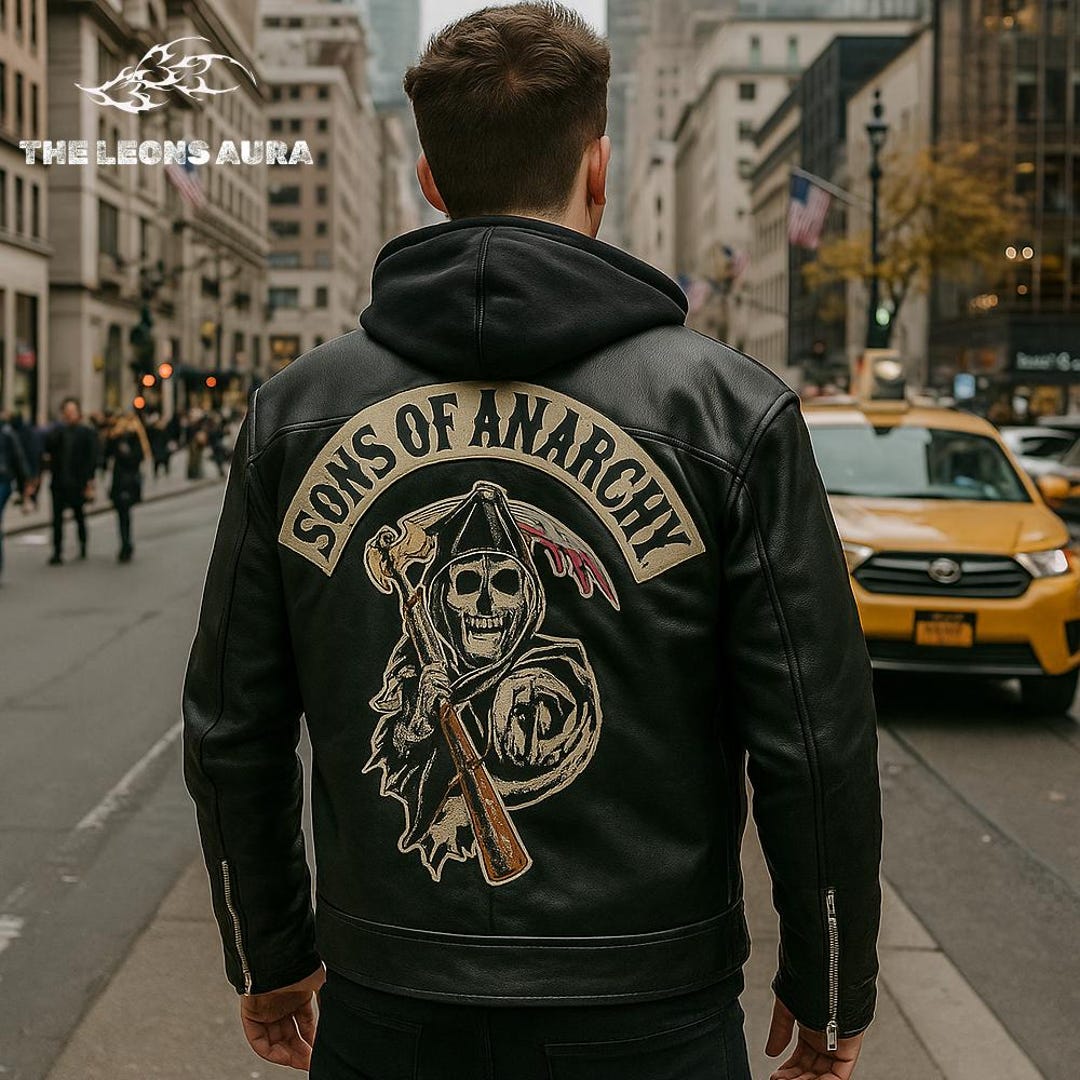 Sons of Anarchy Leather Biker Jacket: SAMCRO Reaper Patch, Cowhide ...