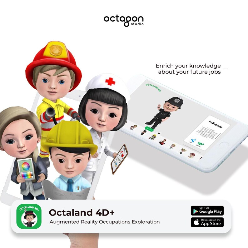 Octaland 4D Augmented Reality Alphabet Cards: Career ABC Learning Toy ...