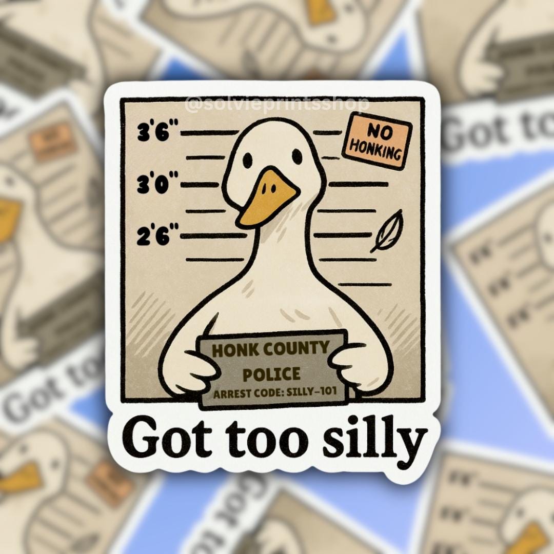 Got Too Silly Goose Mugshot Sticker – Funny Animal Vinyl Sticker, Humor ...