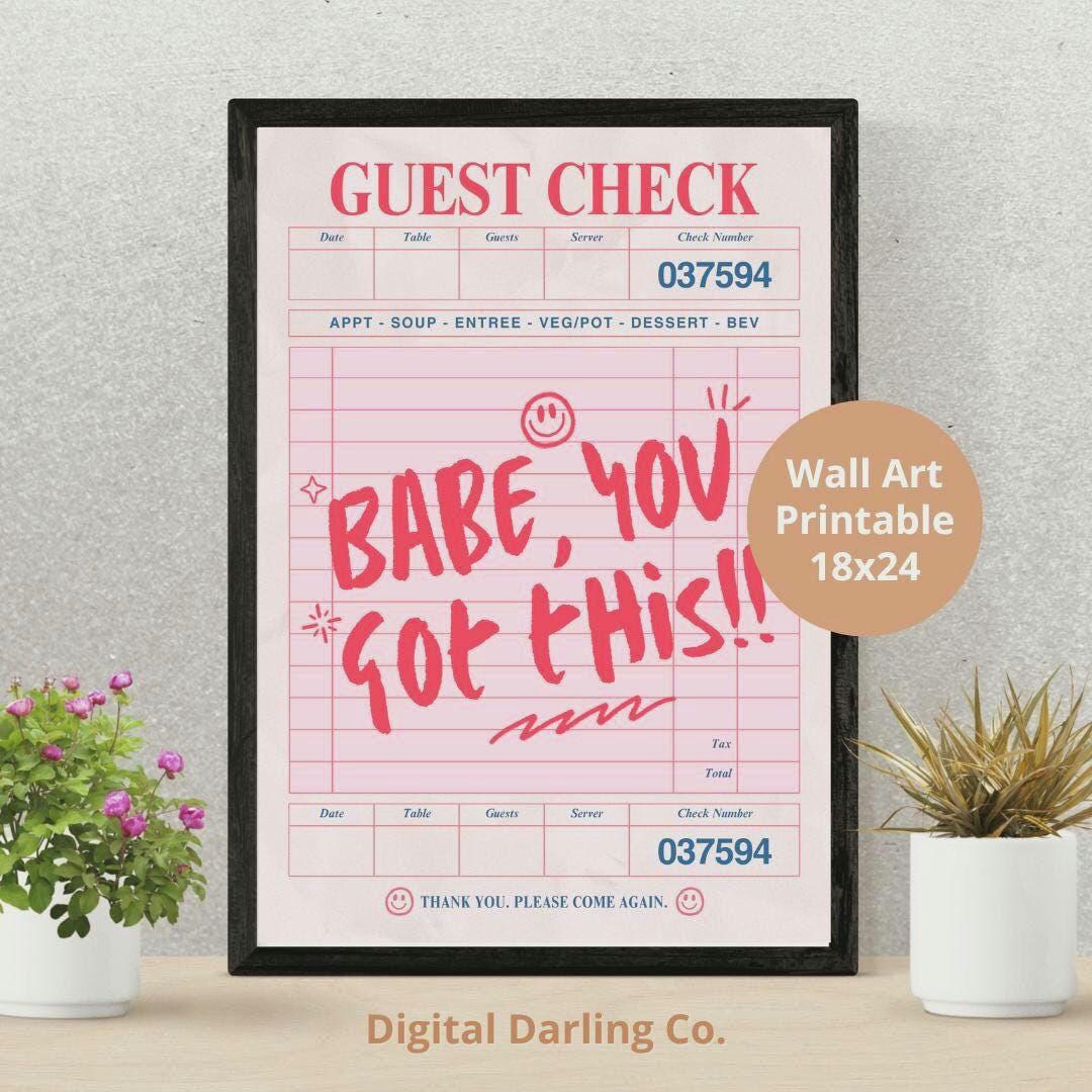 Motivational Guest Check Wall Art Poster | Pink and Blue Vintage Quote ...