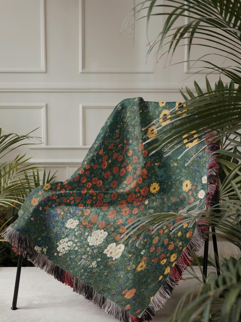 Klimt's Flowers Inspired Woven Blanket Moder Botanical Art Cotton ...