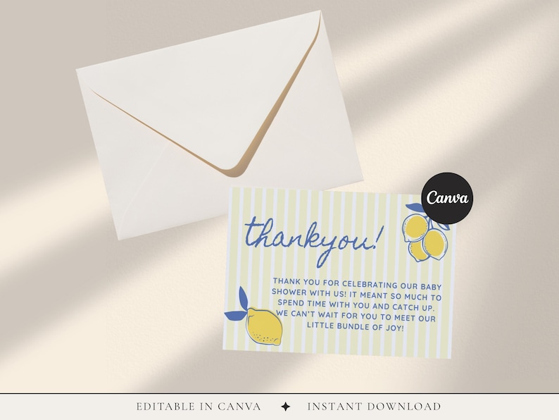 Baby Shower Thank You Card Template, Lemon,editable Canva Thank You ...