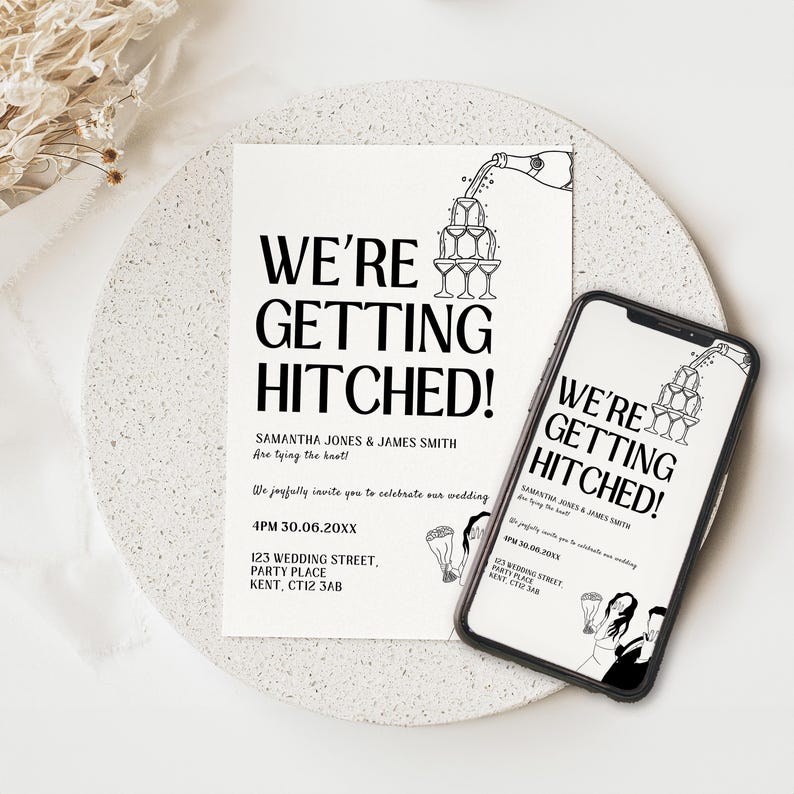 Editable Retro Wedding Invitation Template | We’re Getting Hitched ...