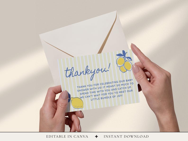 Baby Shower Thank You Card Template, Lemon,editable Canva Thank You ...