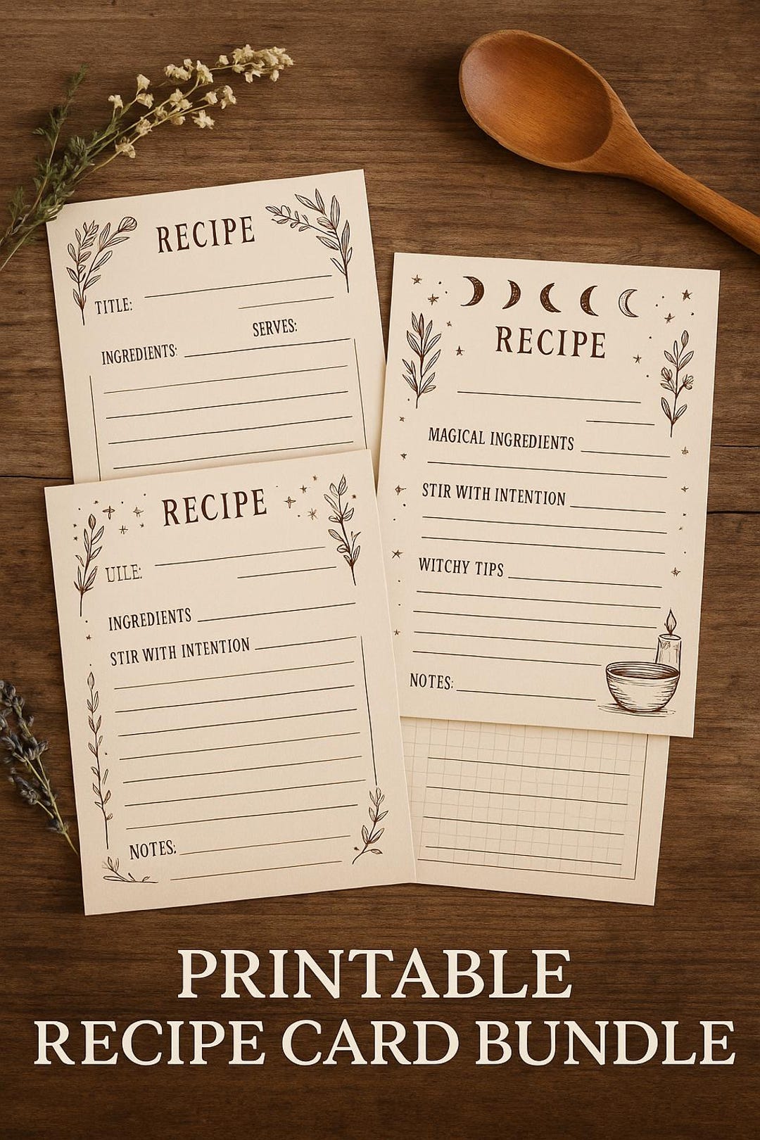 Printable Recipe Card Bundle | Kitchen Witch, Cottagecore & Celestial ...