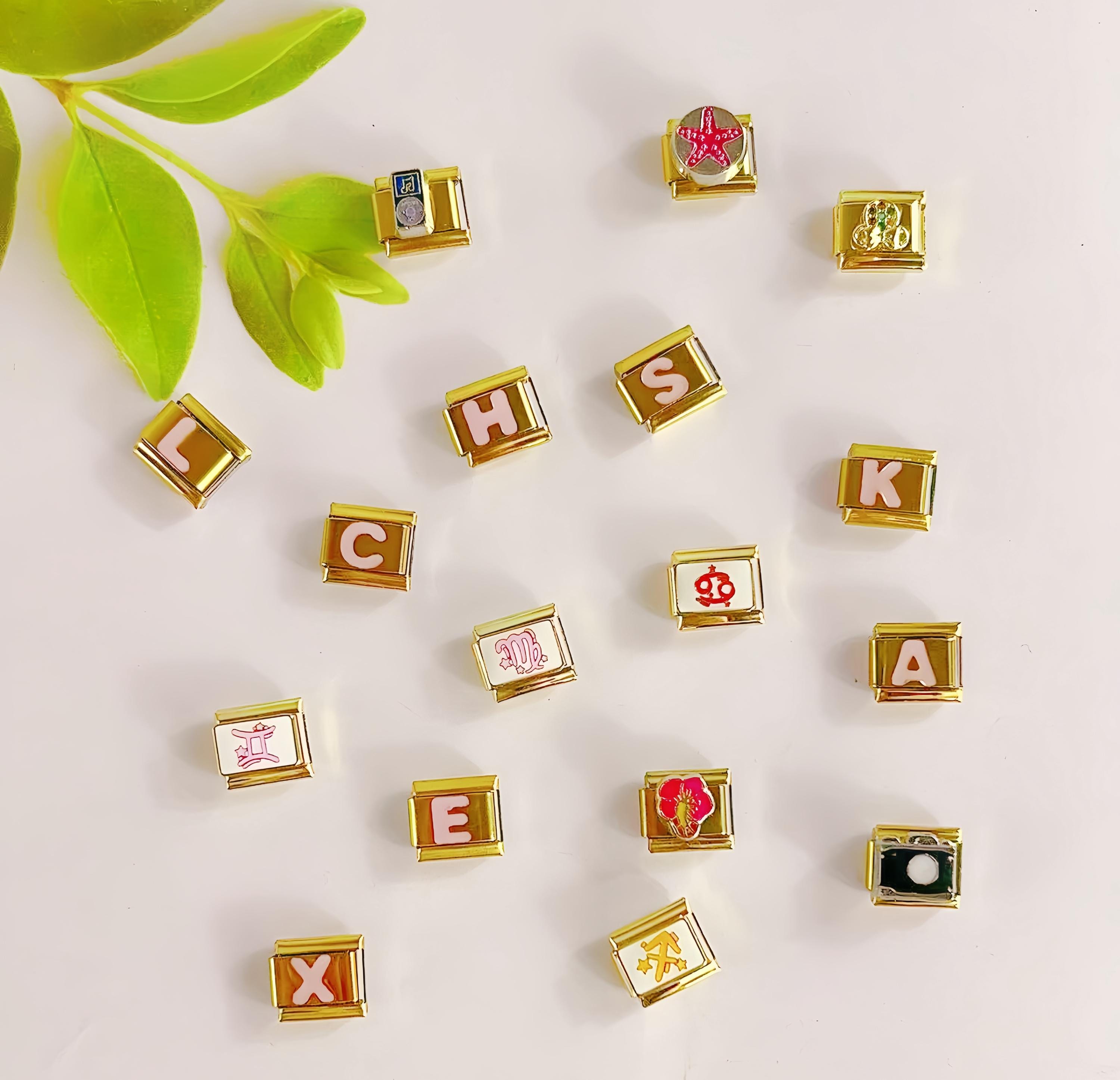 Italian Charm Bracelet Links – 9mm Gold Modular Charms With Letters ...