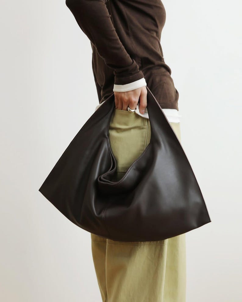 Handmade Vintage Chocolate Brown Leather Shoulder Bag Women Minimalist ...