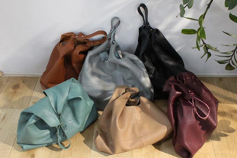 Black Leather Hobo Tote Bag for Women Soft Slouchy Shoulder Purse ...