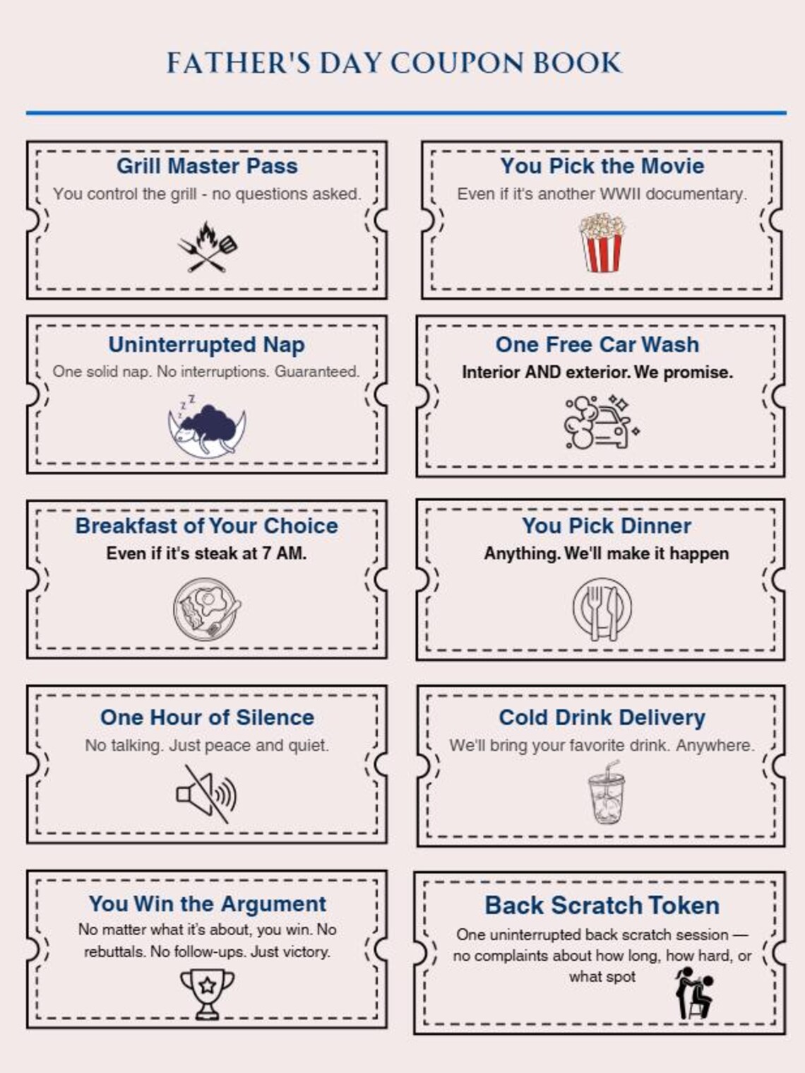 Father’s Day Coupon Book Printable – Funny Gift for Dad, Husband or ...