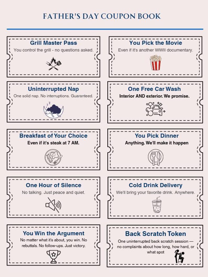 Father’s Day Coupon Book Printable – Funny Gift for Dad, Husband or ...