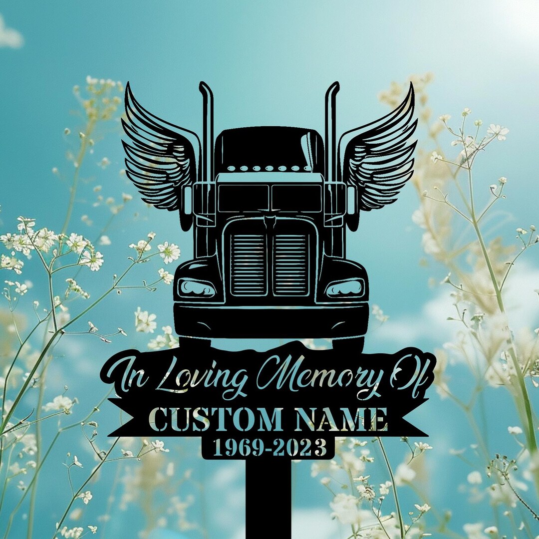 Custom Semi Truck With Angel Wings Memorial Marker, Personalized ...