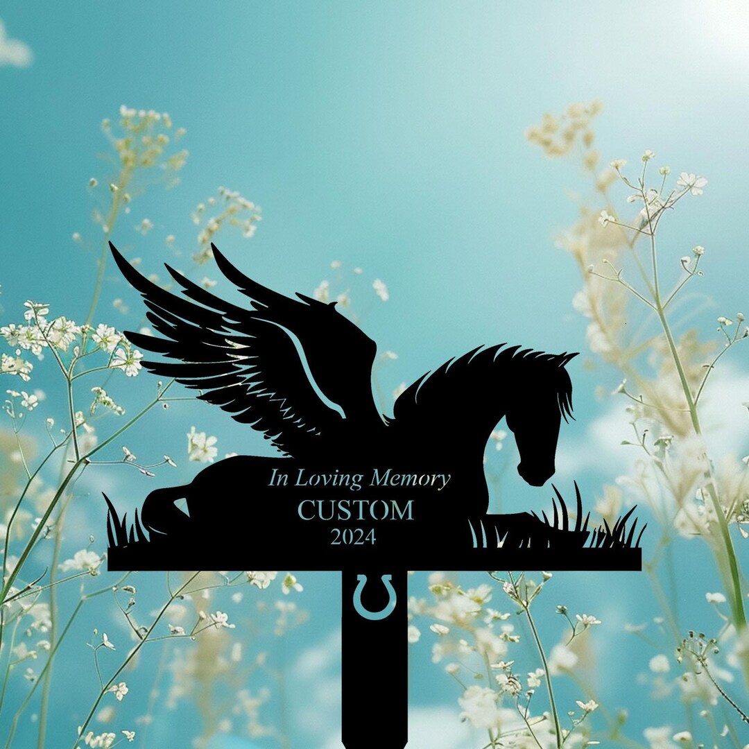 Personalized Angel Horse Grave Marker Lying Down, Custom Horse Memorial ...