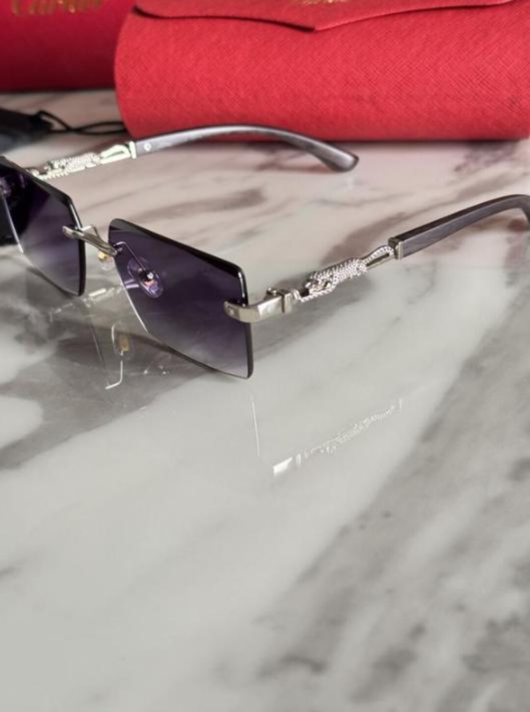 Vintage Cartier Purple Silver Rimless Panthere Sunglasses - Etsy