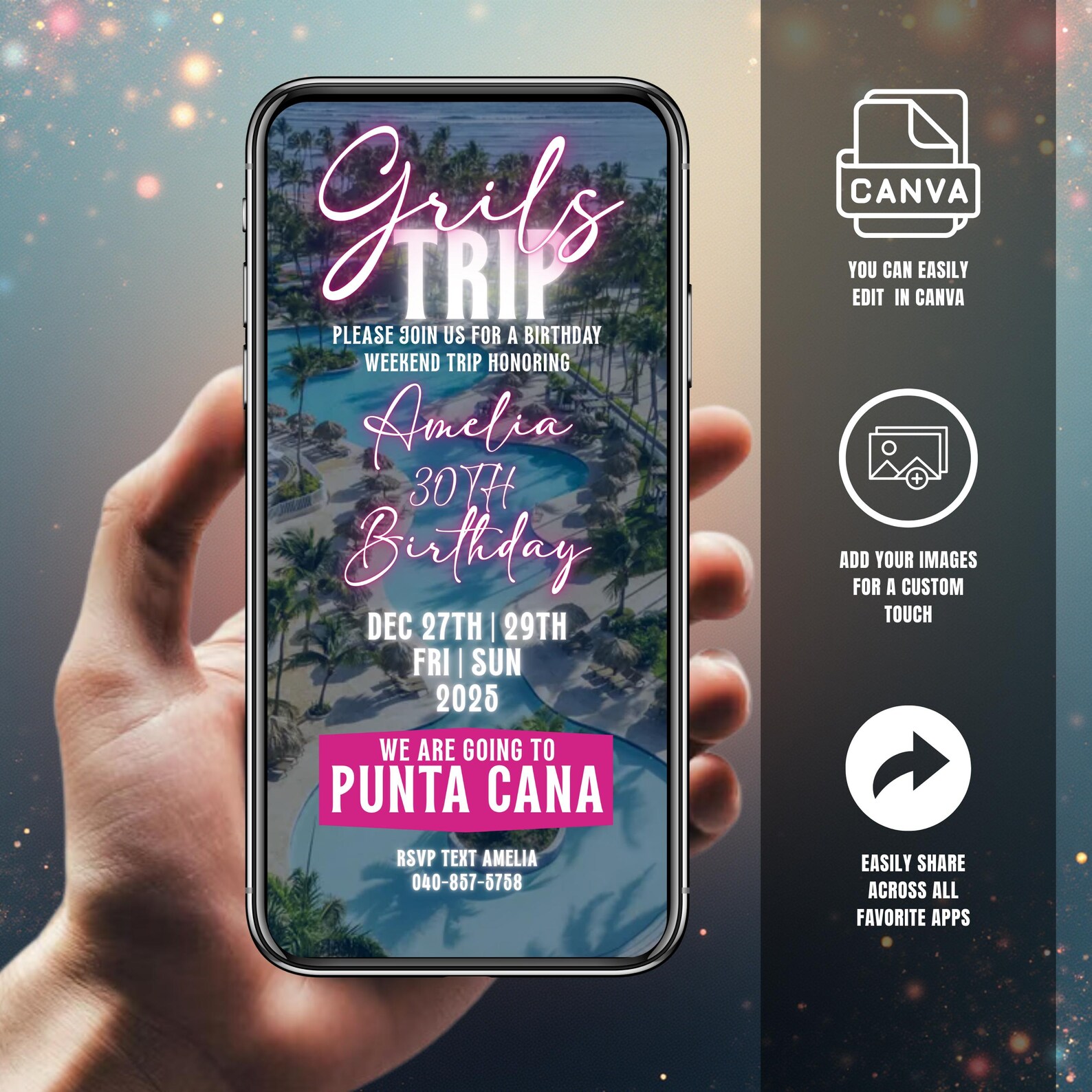 Digital Girls Weekend Invitation, Animated Birthday Travel Itinerary ...