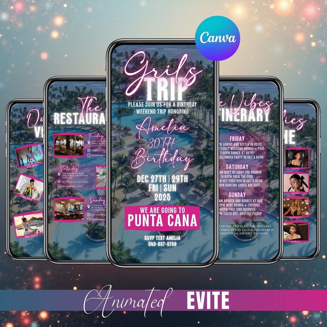 Digital Girls Weekend Invitation, Animated Birthday Travel Itinerary ...