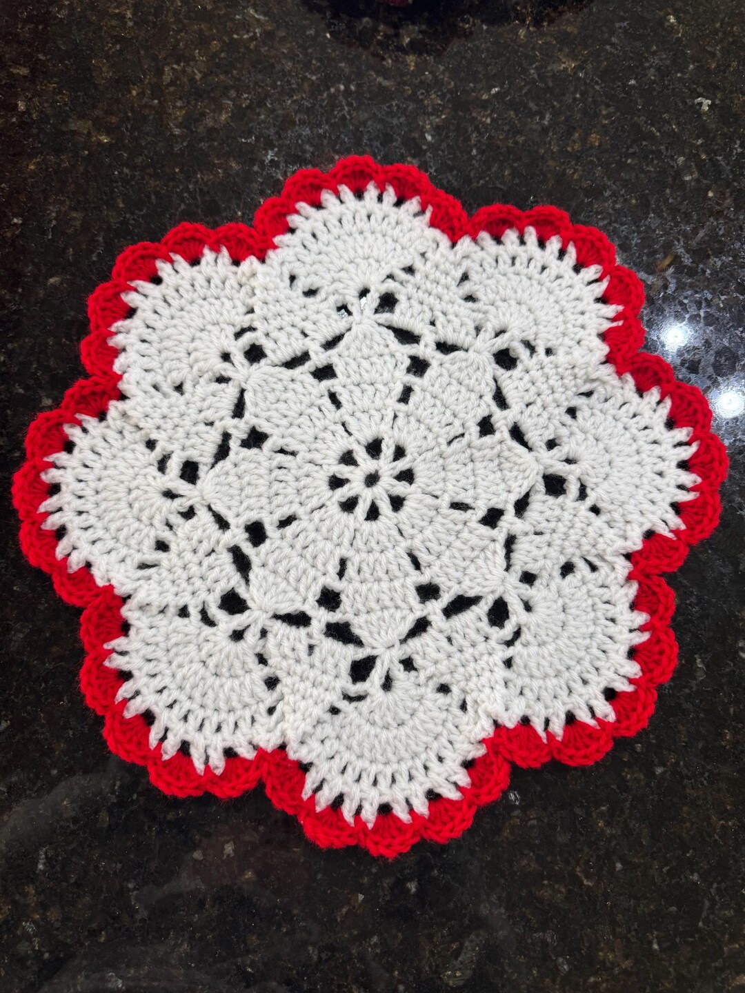 Crocheted Doily- White With Red Trim - Etsy