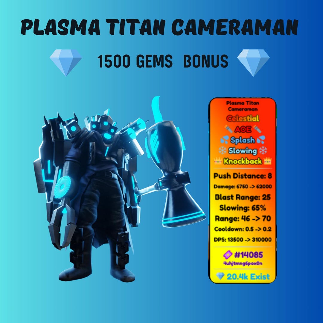 Plasma Titan Cameraman | Toilet Tower Defense | TTD | Roblox | Units ...
