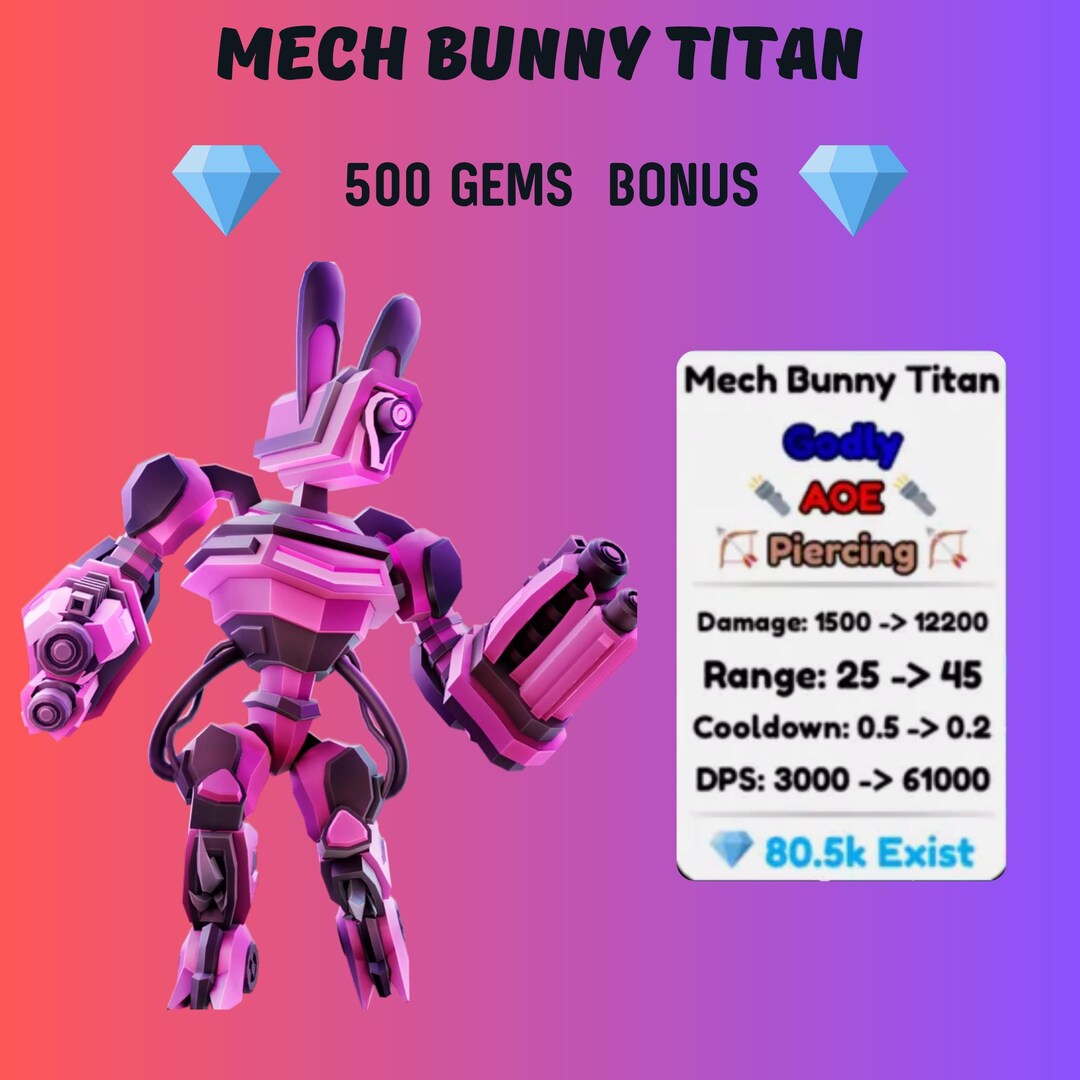 Mech Bunny Titan| Toilet Tower Defense TTD | Roblox | Units + 500 Gems ...