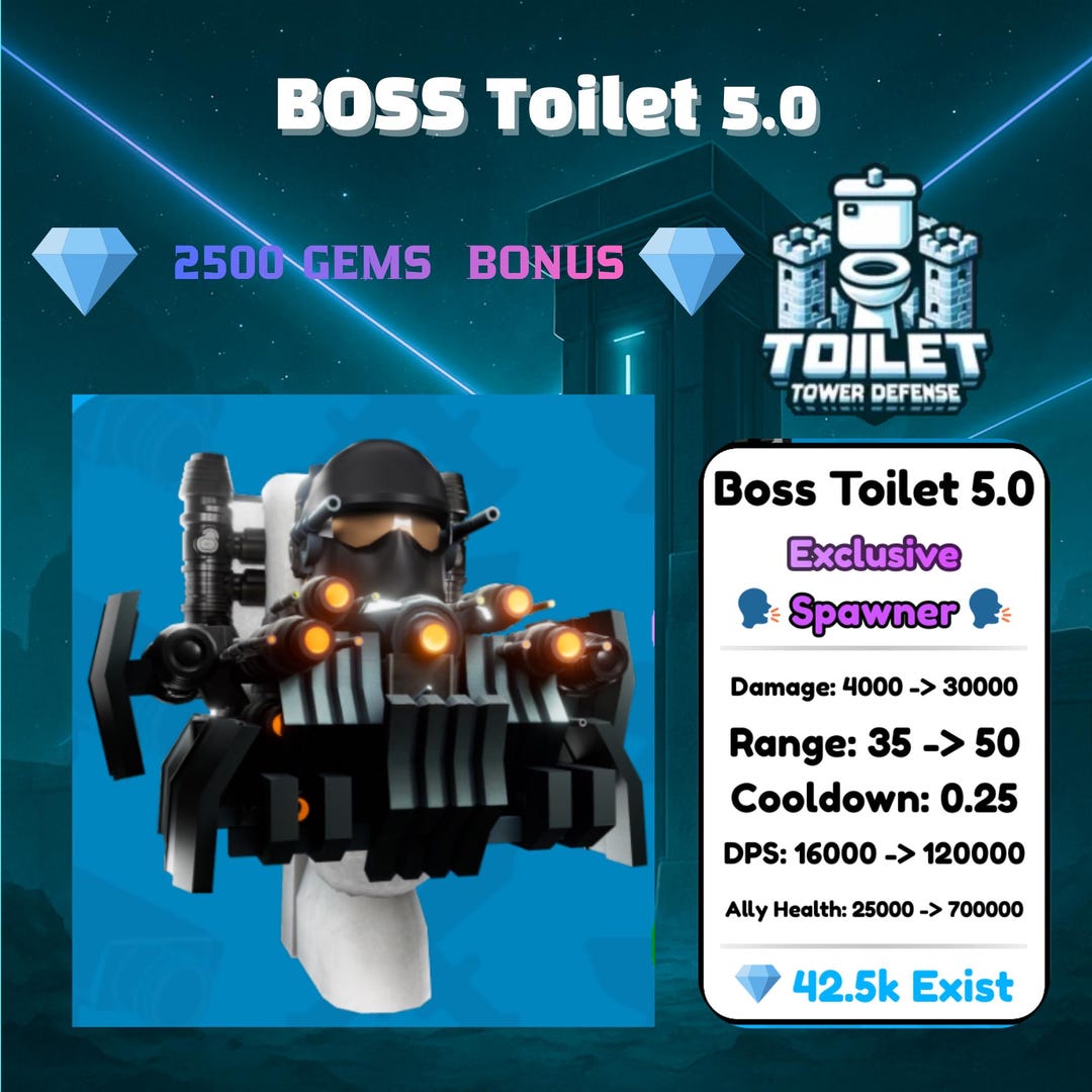 Boss Toilet 5.0 | Toilet Tower Defense TTD | Roblox | Units + 2500 Gems ...