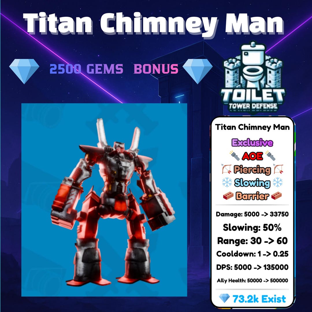 Titan Chimney Man | Toilet Tower Defense | TTD | Roblox | Units + 2500 ...