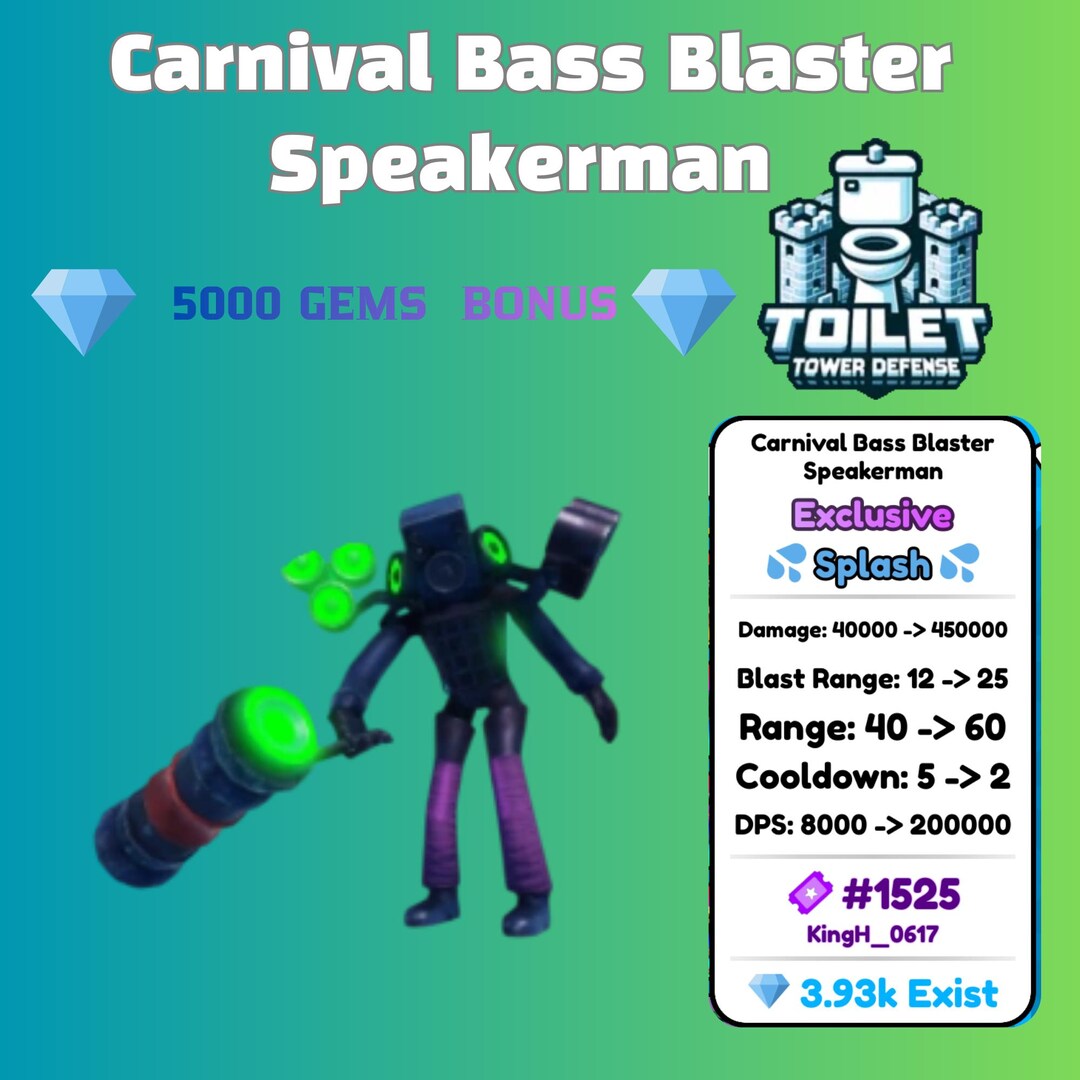 Carnival Bass Blaster Speakerman | Toilet Tower Defense | TTD | Roblox ...