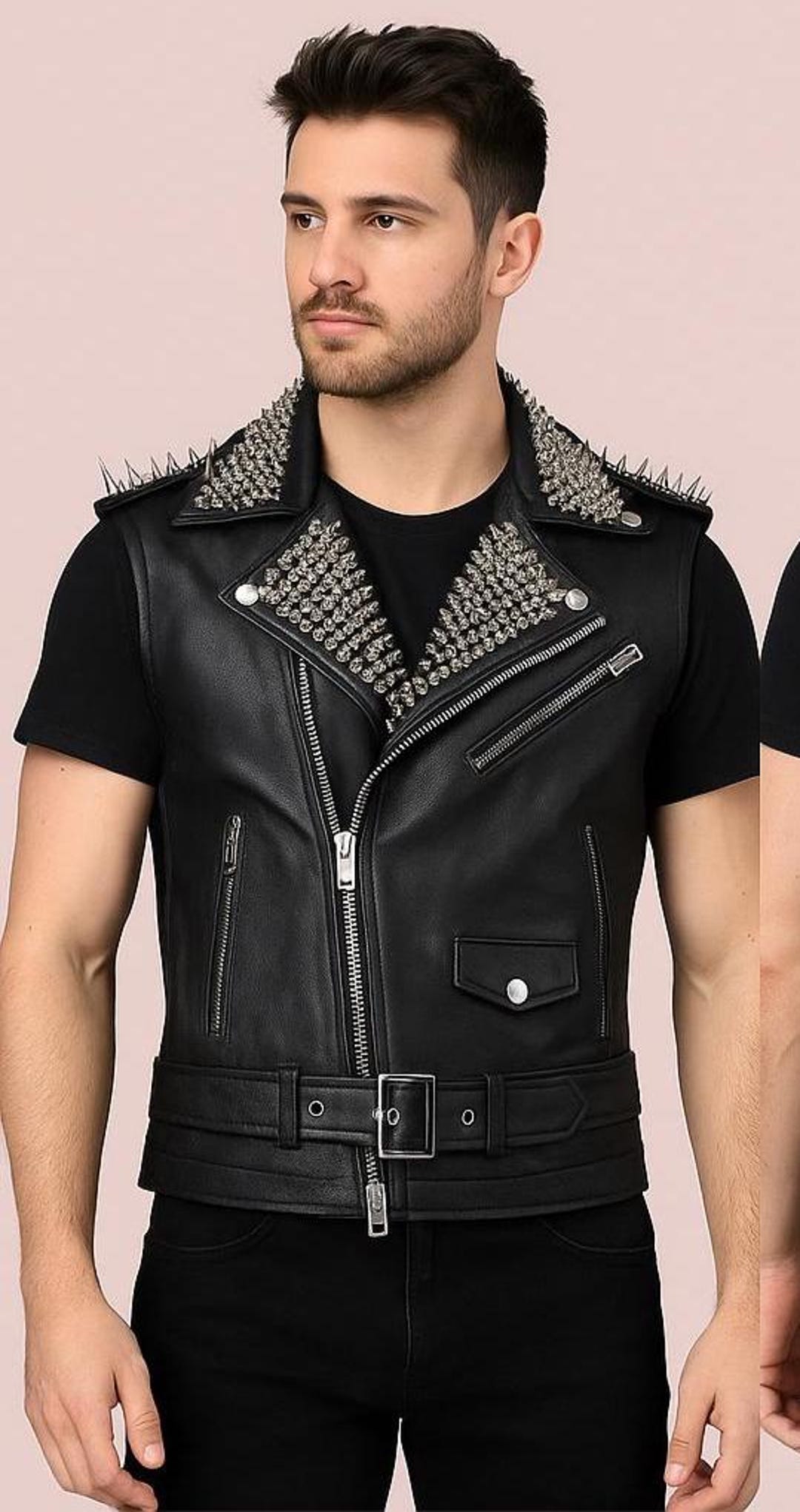 Studded Black Leather Vest: Punk Biker Rocker Cowhide Stagewear - Etsy