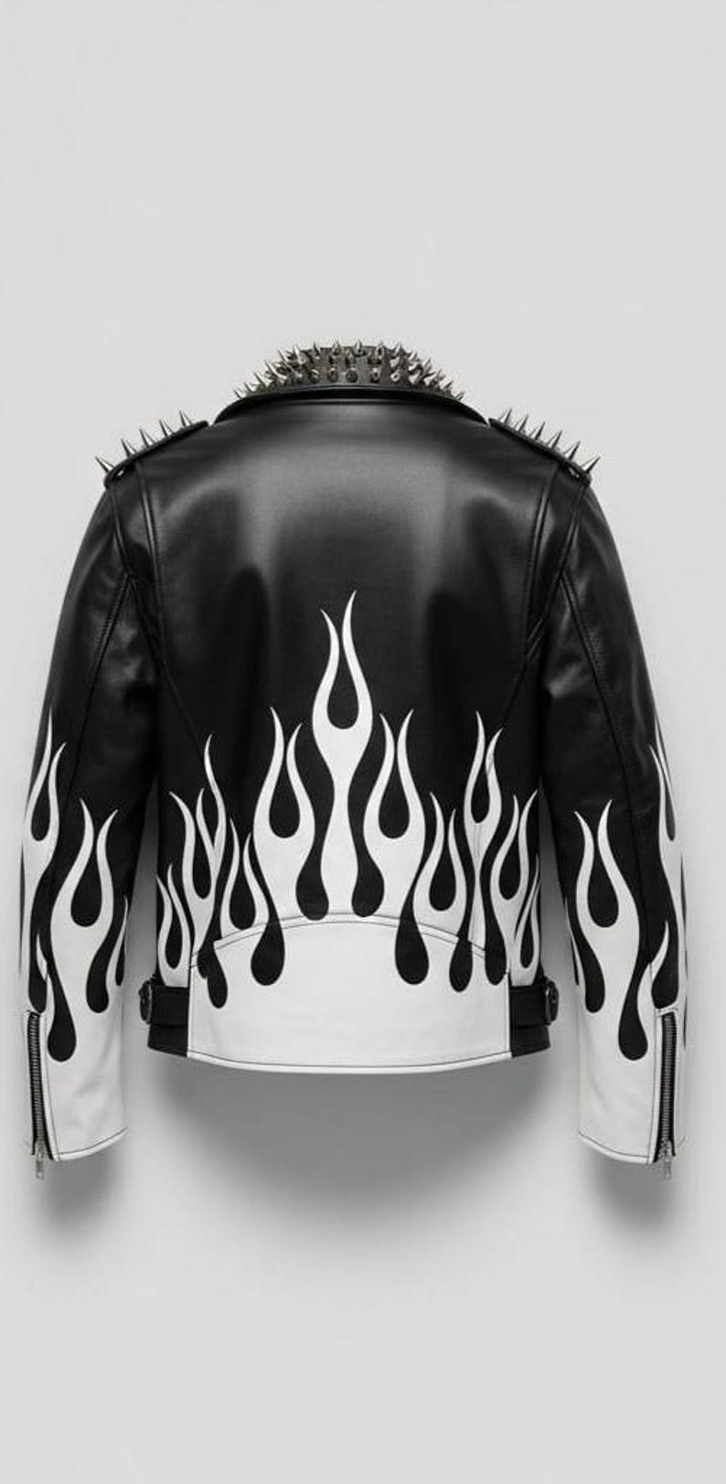 Handmade Black Flame Studded Leather Biker Jacket - Punk Rock Festival ...