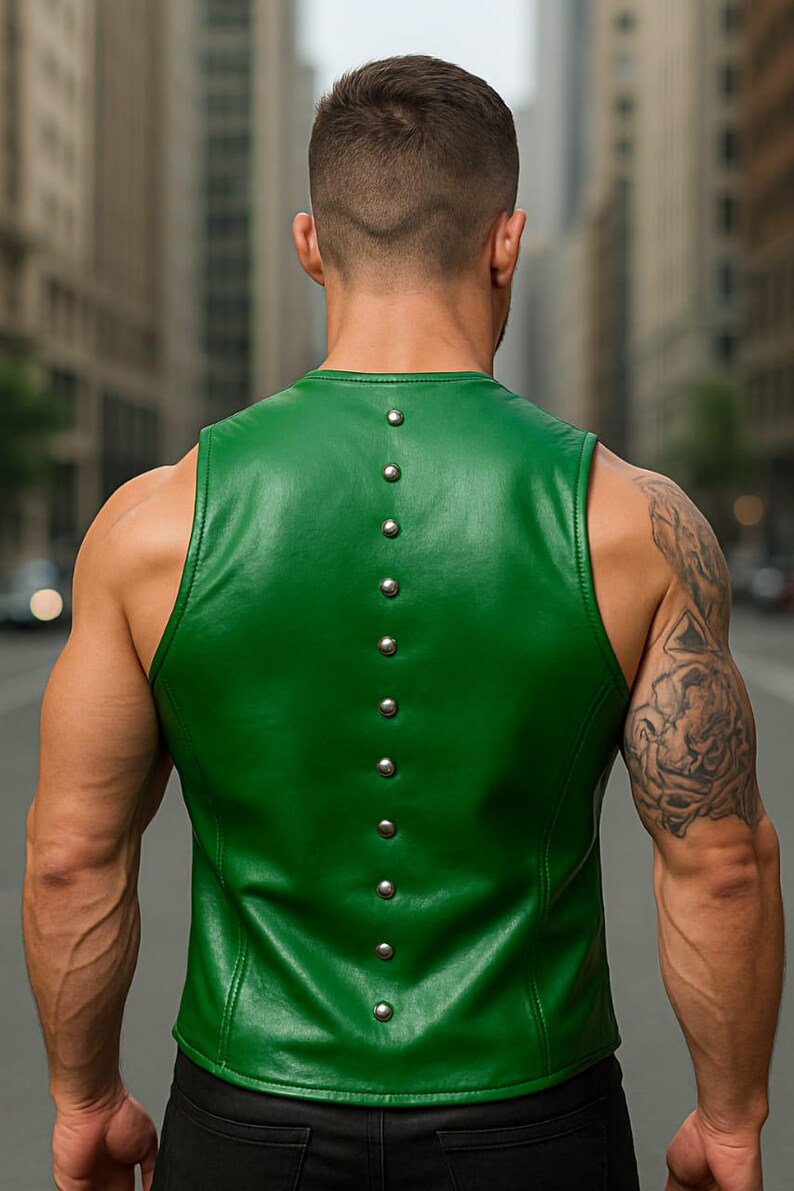 Grüne Leder Nietenweste: Punk Rock Biker Muskel Passform - Etsy.de
