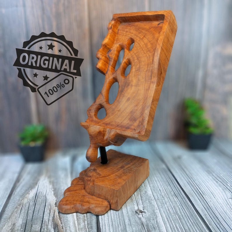 Wooden Phone Stand, Desk Phone Stand Wood Holder, Handmade Wood Desk ...