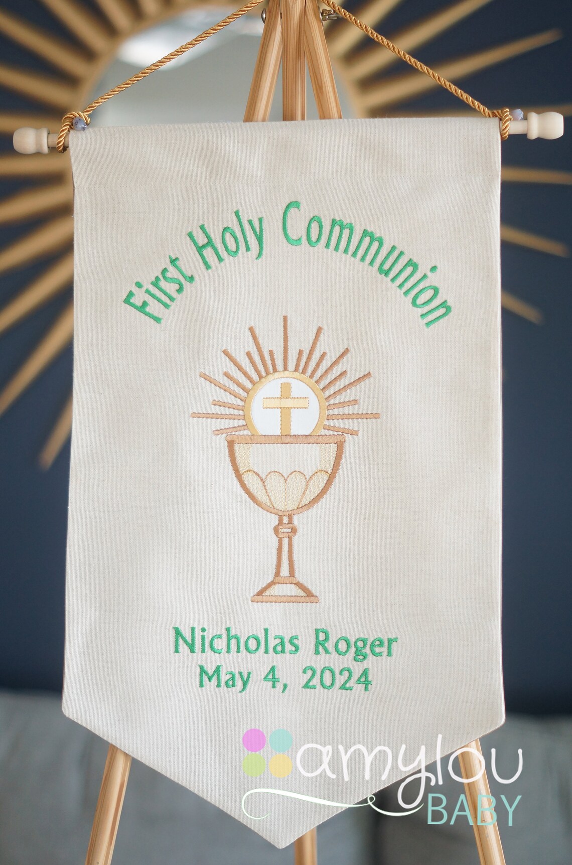 Embroidered First Communion Banner With Flowers - Personalized - 1st ...