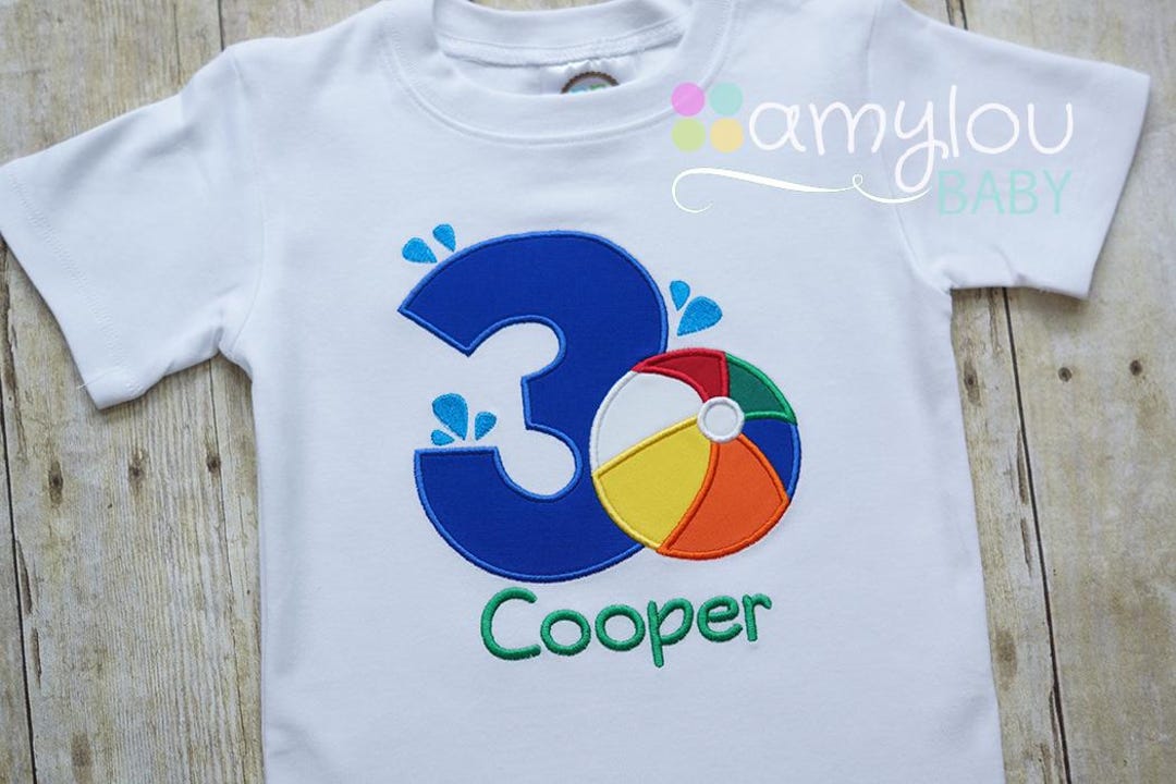 Pool Party Beach Ball Personalized Birthday Cotton Tee Shirt - Short or ...