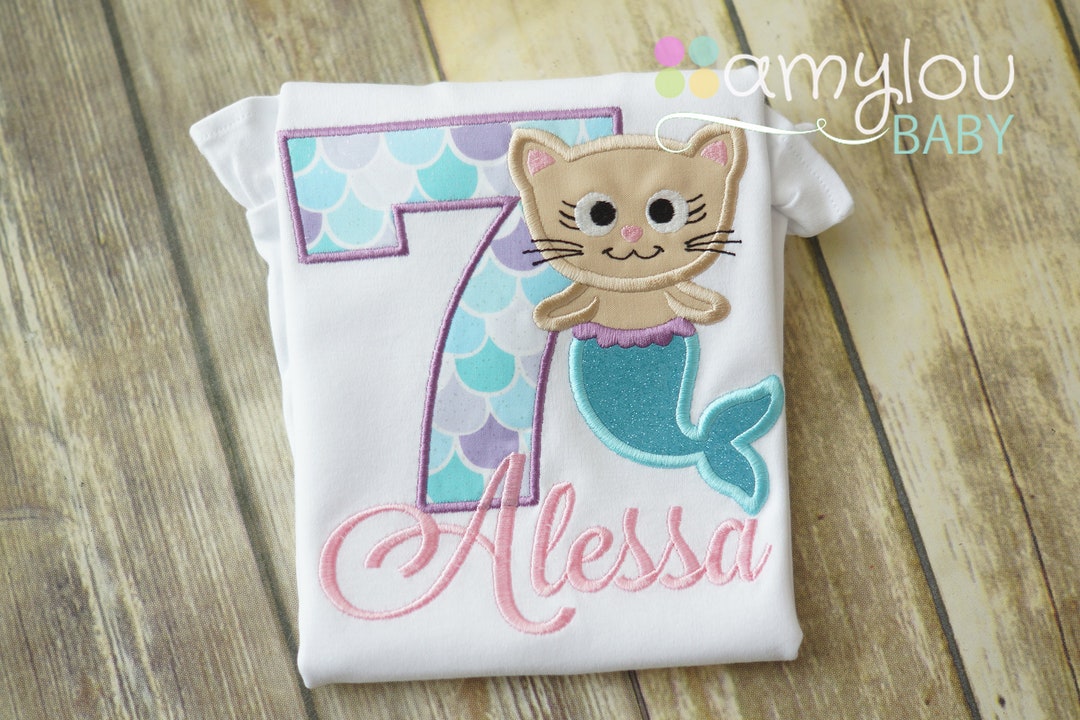 Merkitty Mercat Birthday Shirt Purple - Mermaid Cat Kitty - Name - ANY ...
