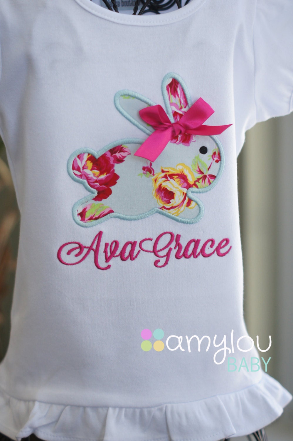 Easter Bunny Vintage Floral With Hot Pink Bow Toddler Tee | Etsy