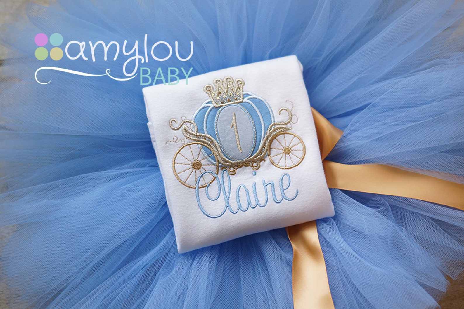 Cinderella Carriage Princess LIGHT BLUE and GOLD Birthday - Etsy