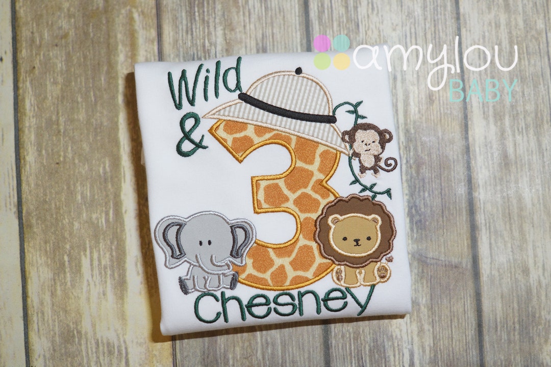 Wild and THREE Third Birthday Shirt - Toddler Tee Zookeeper, Elephant ...