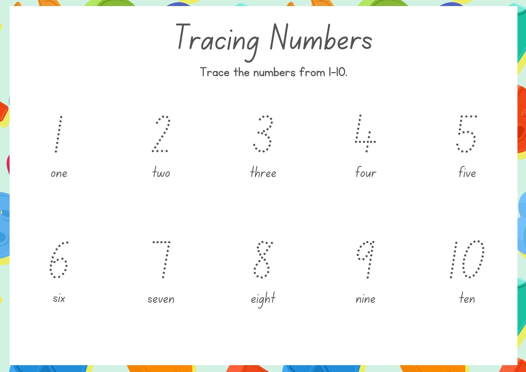 1-10 Number Tracing Printable | Tracing Numbers 1 to 10 | Preschool ...