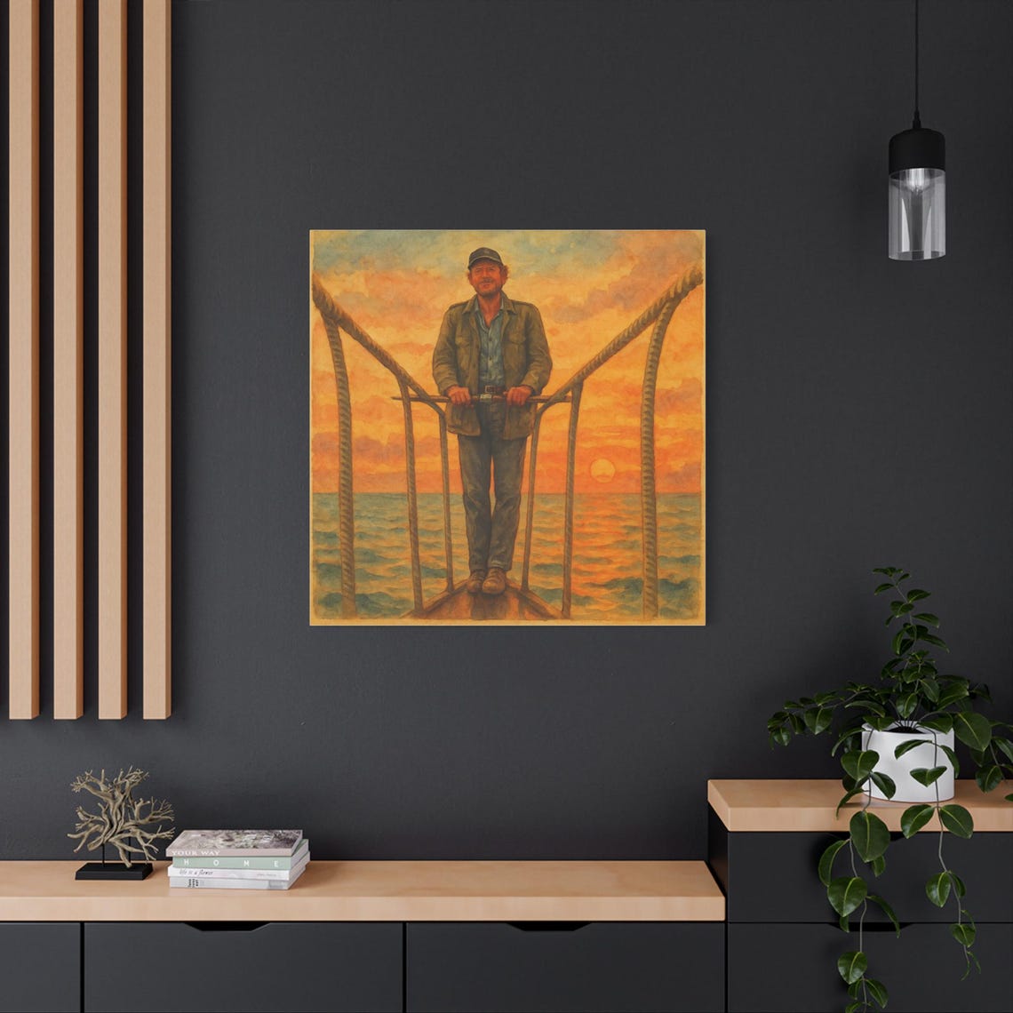 Quint Jaws Vintage Ocean Sunrise, Canvas Wall Art, Retro Beach Graphic ...