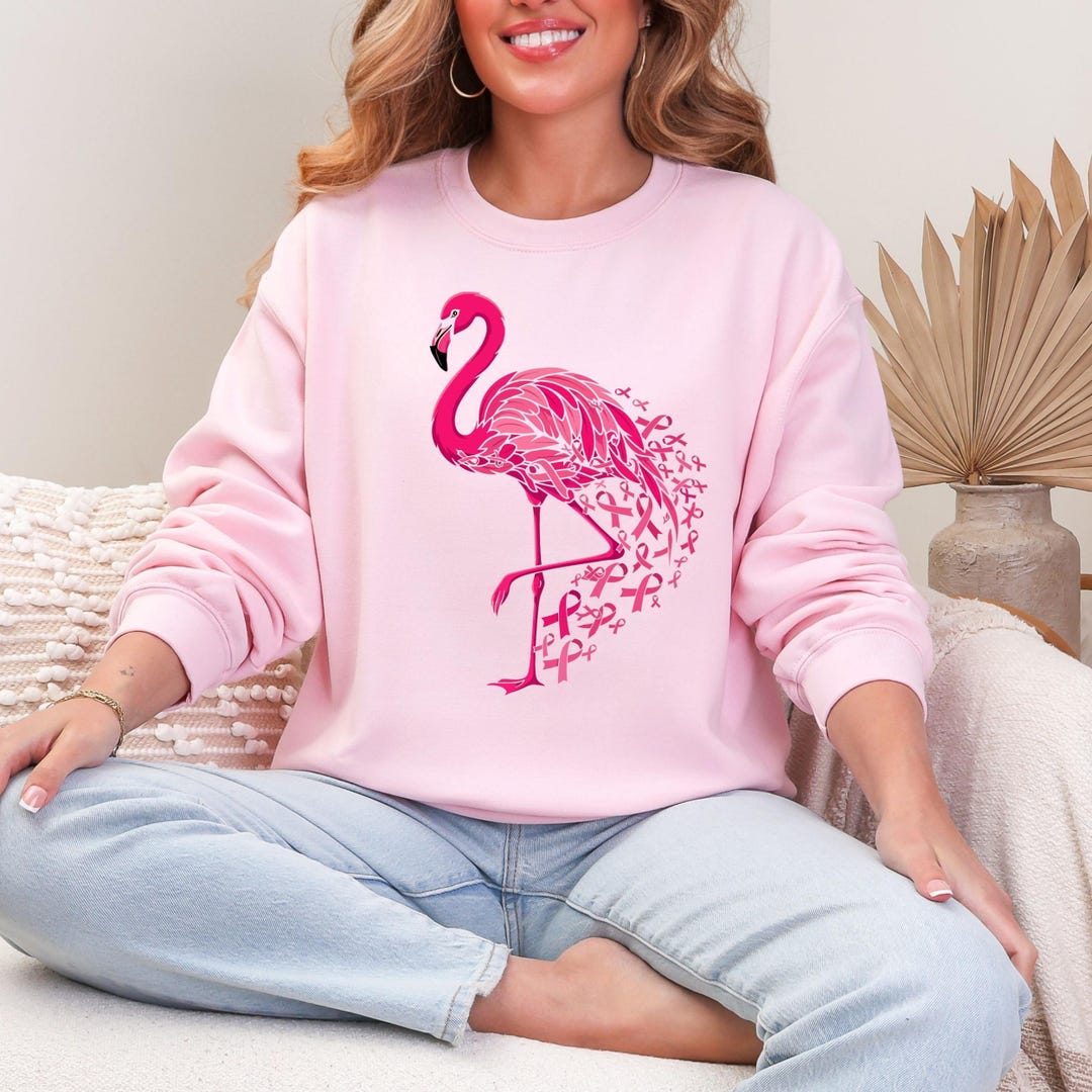 Pink Flamingo Sweatshirt, Breast Cancer Awareness Hoodie, Pink Ribbon ...