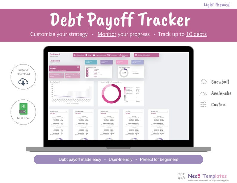 Excel Debt Payoff Tracker: Snowball & Avalanche Calculator (digital ...
