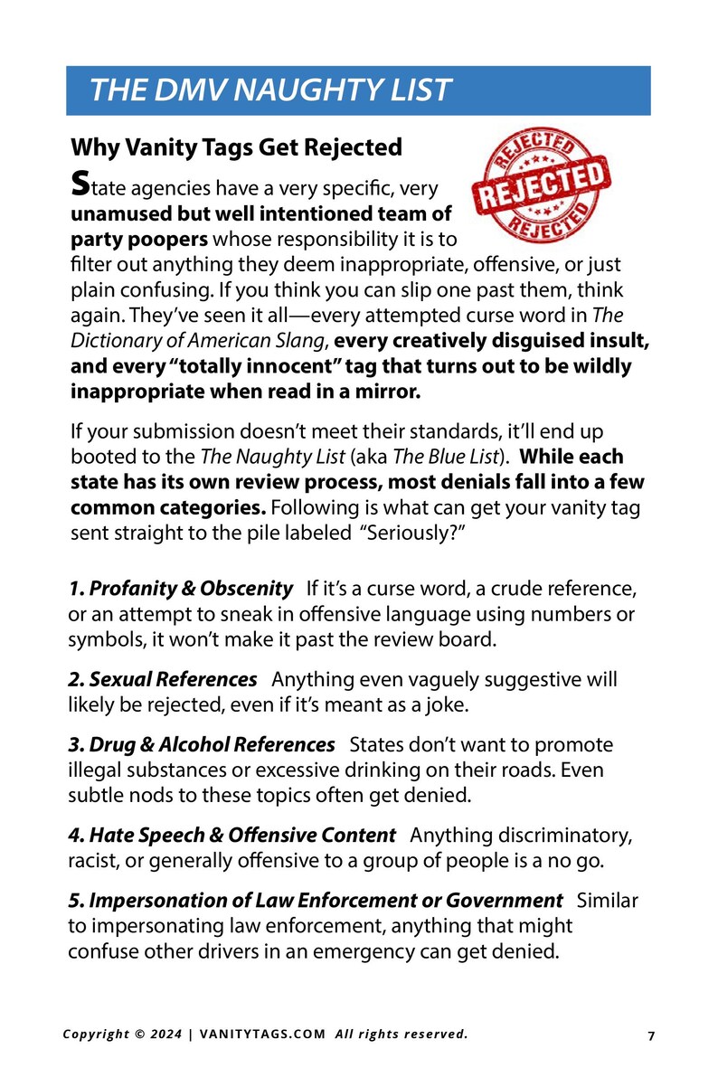 Vanity Tag Design Guide – Step-by-step Strategy to Create Clever, Catchy, and Legal Personalized ...