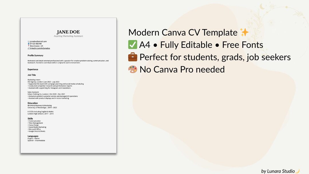 Modern Canva CV Template – Editable A4 Resume | Minimal, Clean ...
